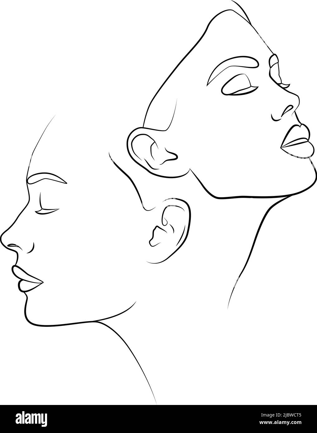 One line. Two faces in one line. Portrait. Face. Two faces online ...