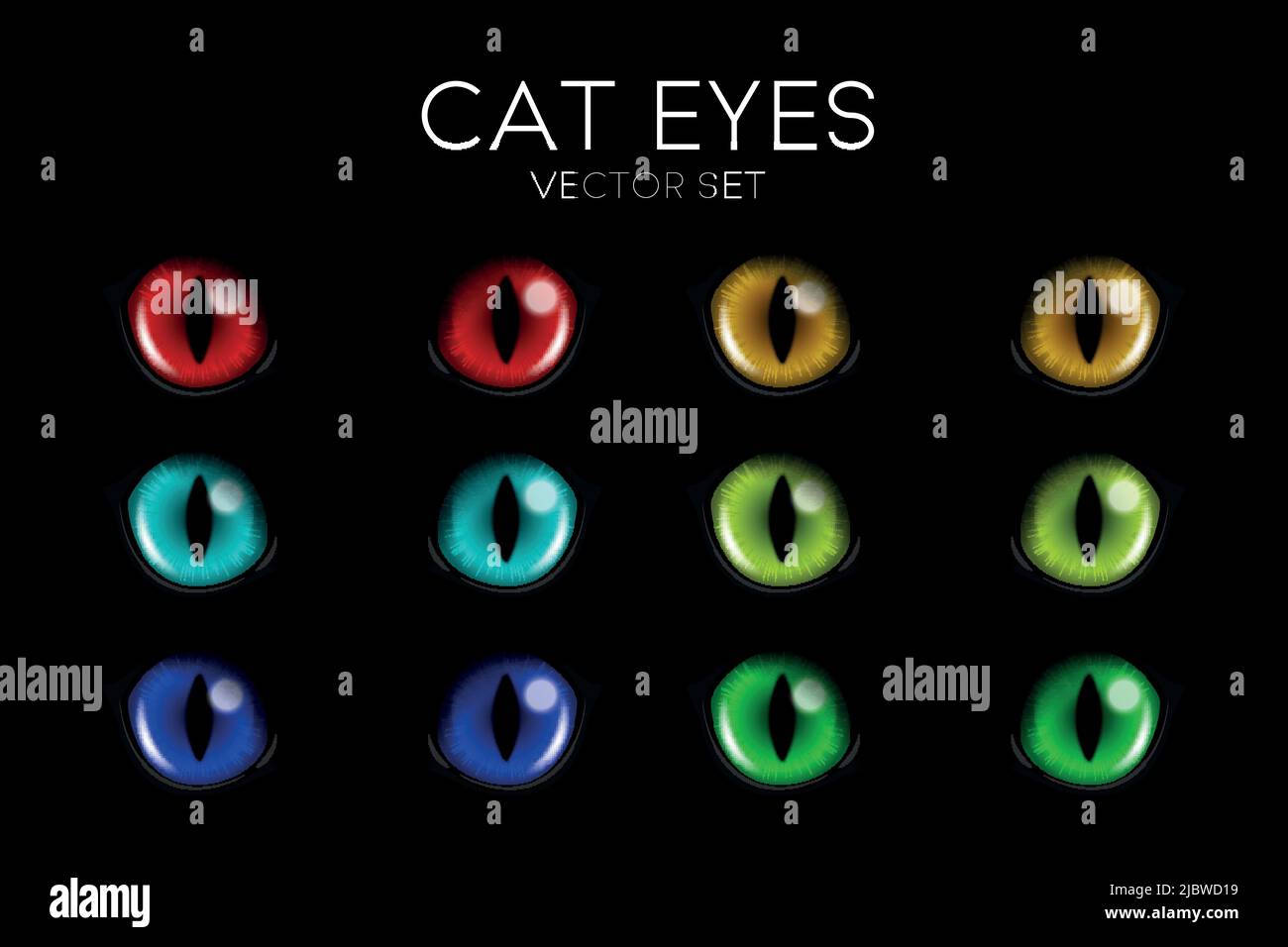 Vector 3d Realistic Cat s Eye of a Black Cat. Red, Yellow, Blue, Green ...