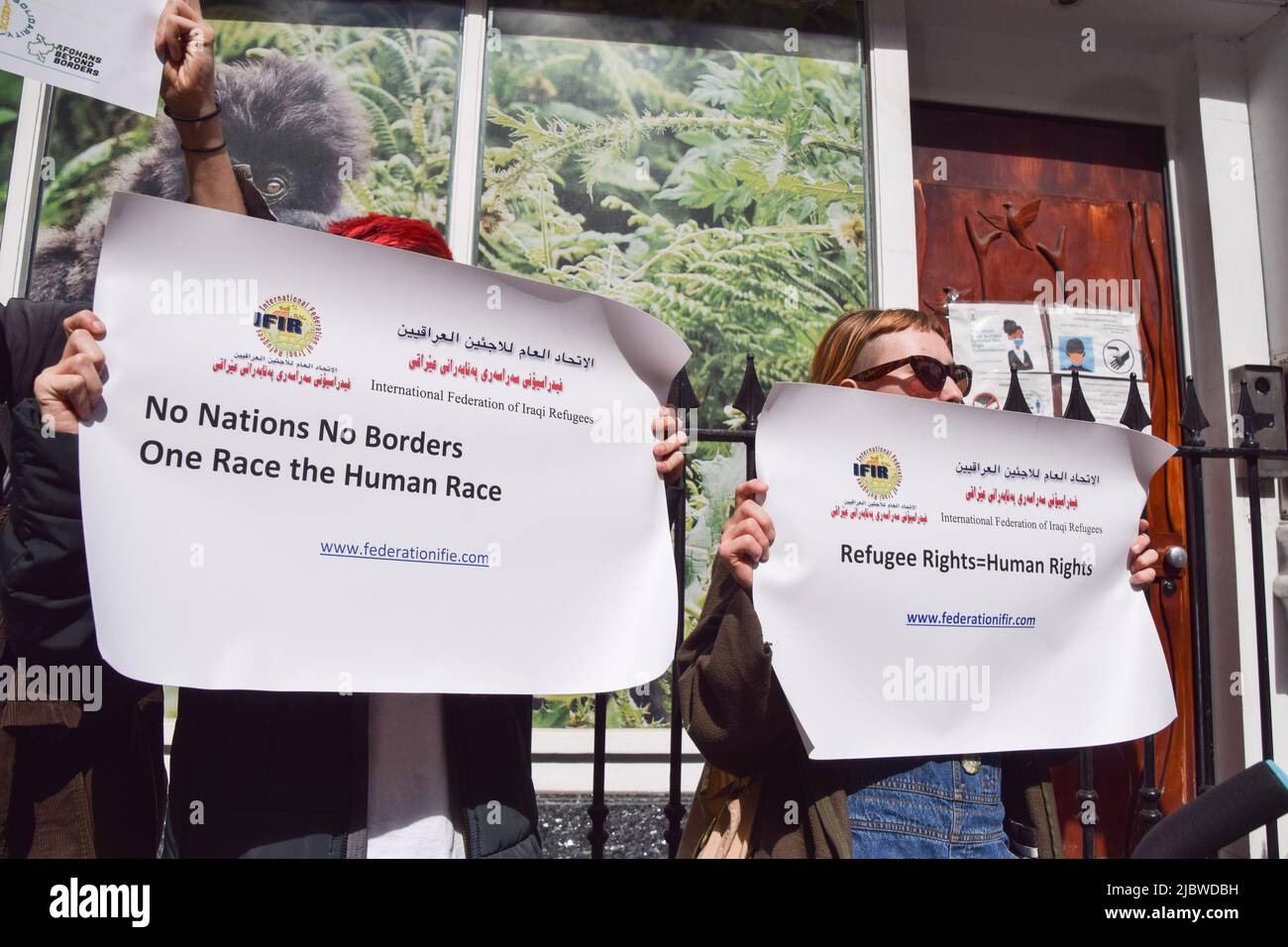 London, UK. 8th June 2022. Demonstrators gathered outside the High ...