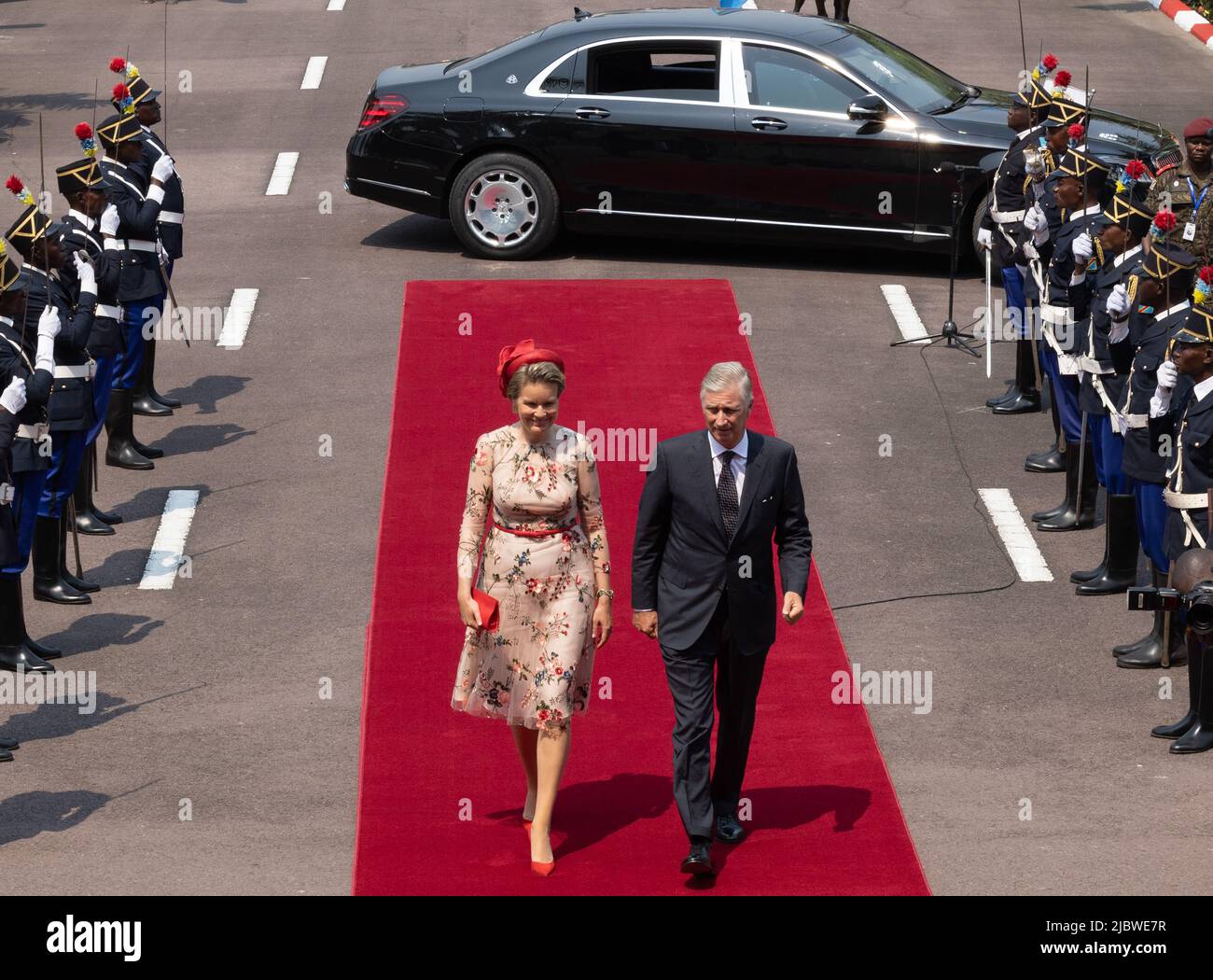 Congo, 08 June 2022. Queen Mathilde of Belgium and King Philippe ...