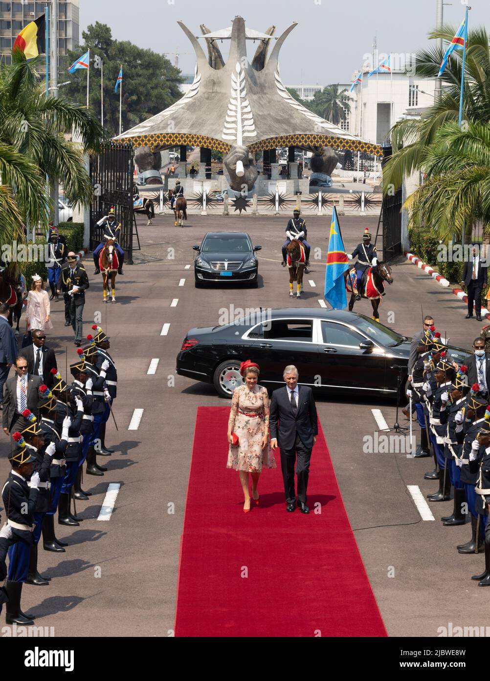 Congo, 08 June 2022. Queen Mathilde of Belgium and King Philippe ...