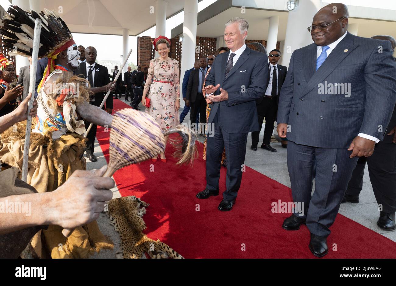 Congo, 08 June 2022. Queen Mathilde of Belgium and King Philippe ...