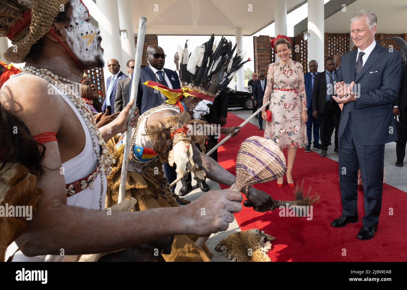 Congo, 08 June 2022. Queen Mathilde of Belgium and King Philippe ...