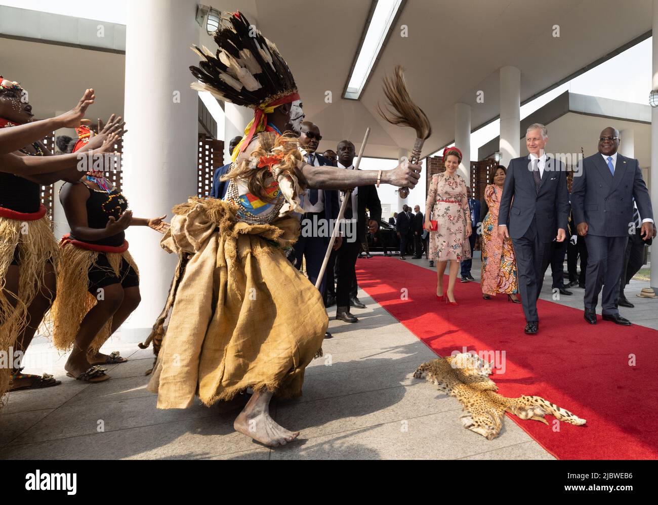 Congo, 08 June 2022. Queen Mathilde of Belgium and King Philippe ...