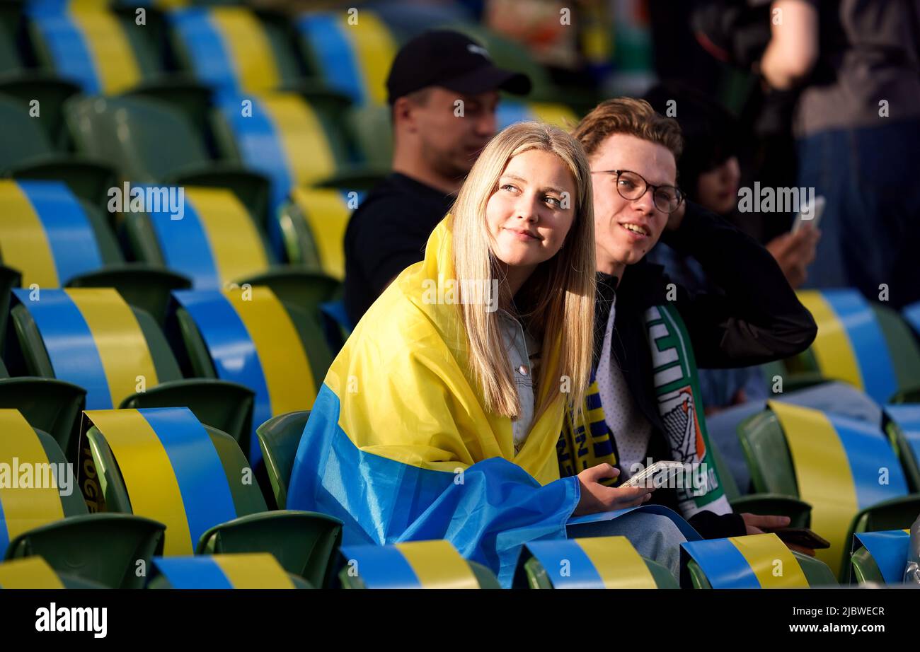Ukraine fans in the stands during the UEFA Nations League match at the ...