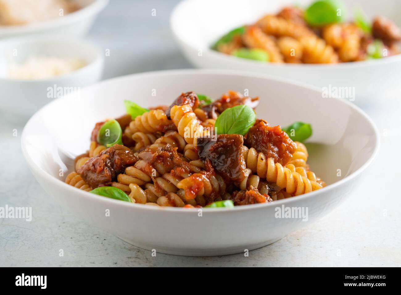 Pasta alla Norma - traditional Italian food with eggplant, tomato ...