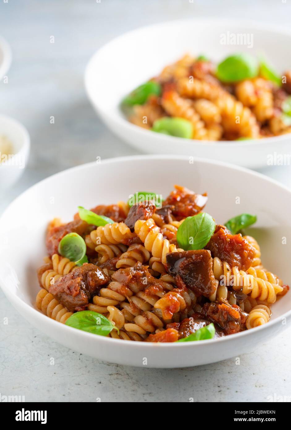 Pasta alla Norma - traditional Italian food with eggplant, tomato ...
