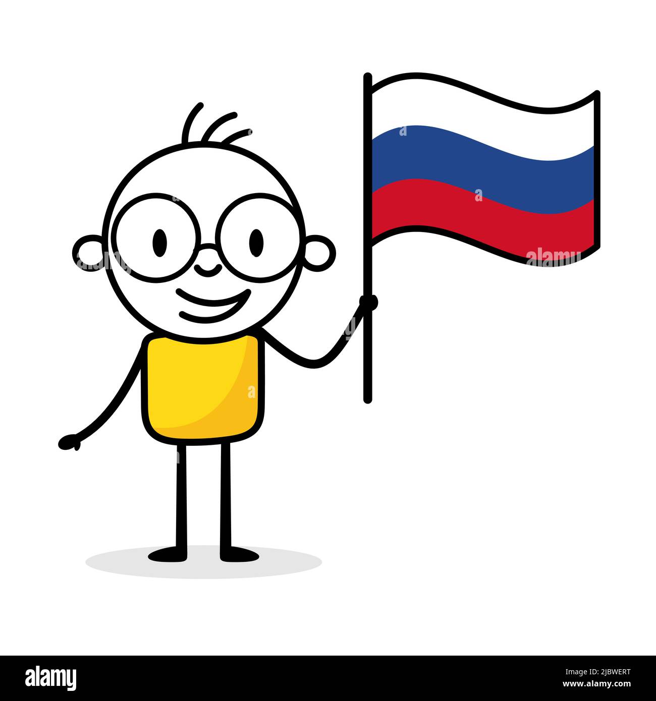 Man holding flag of Russia isolated on white background. Hand drawn ...