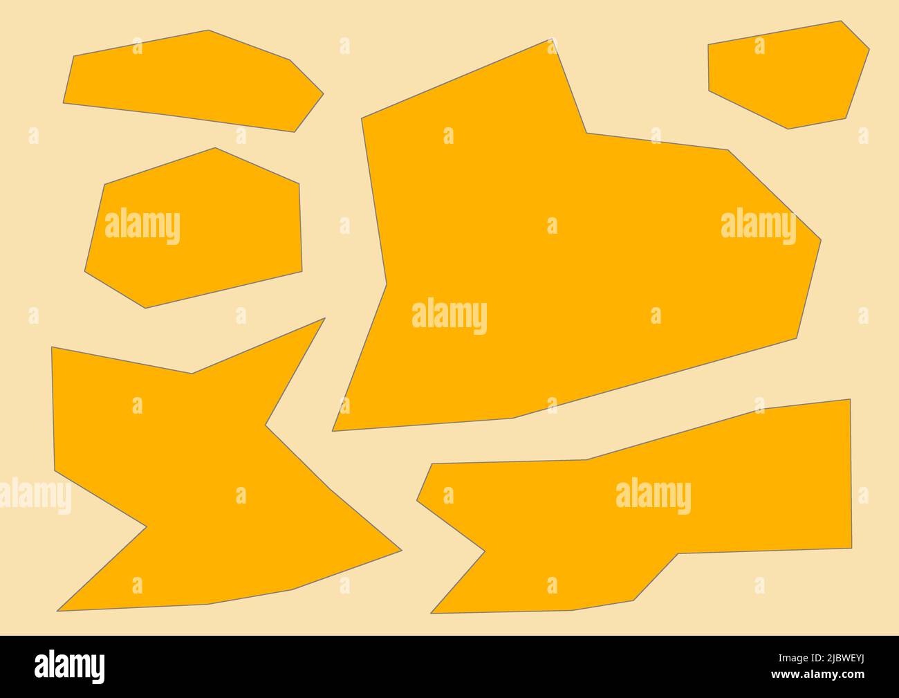 abstract illustration of eight irregular shapes in shades of yellow on ...