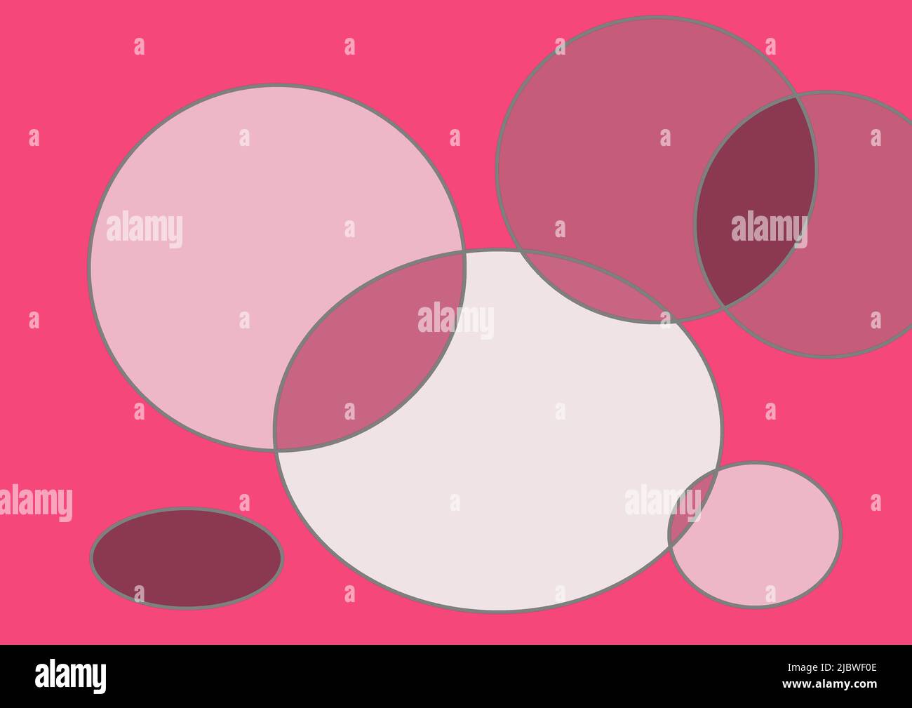 abstract illustration of six irregular circular shapes in shades of red ...
