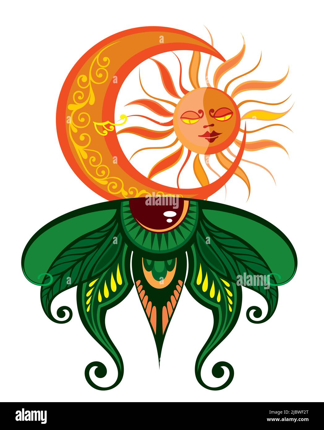 Sun and moon.Vector symbol astrology, magical celestial alchemy ...