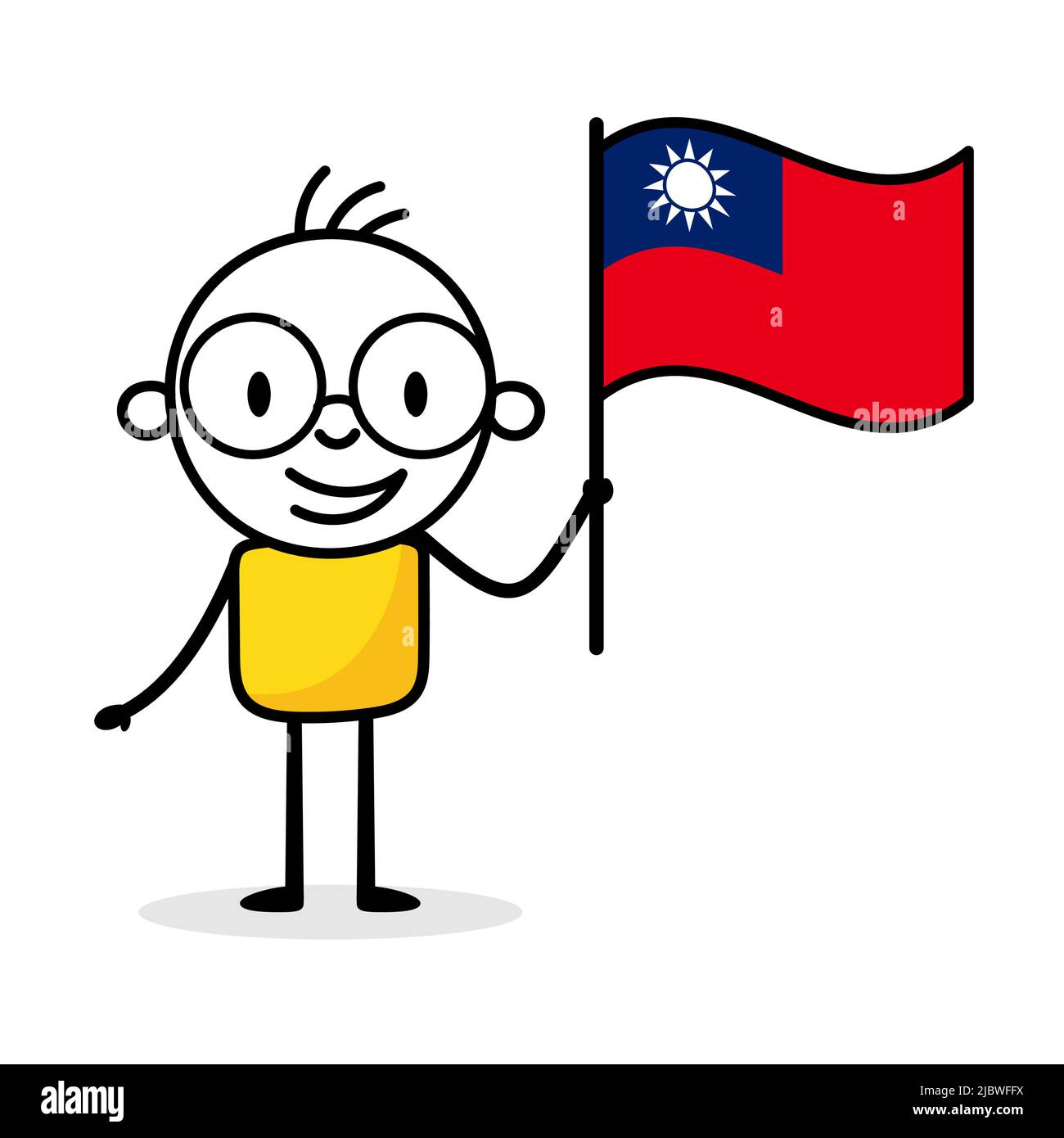 Man holding flag of Taiwan isolated on white background. Hand drawn ...