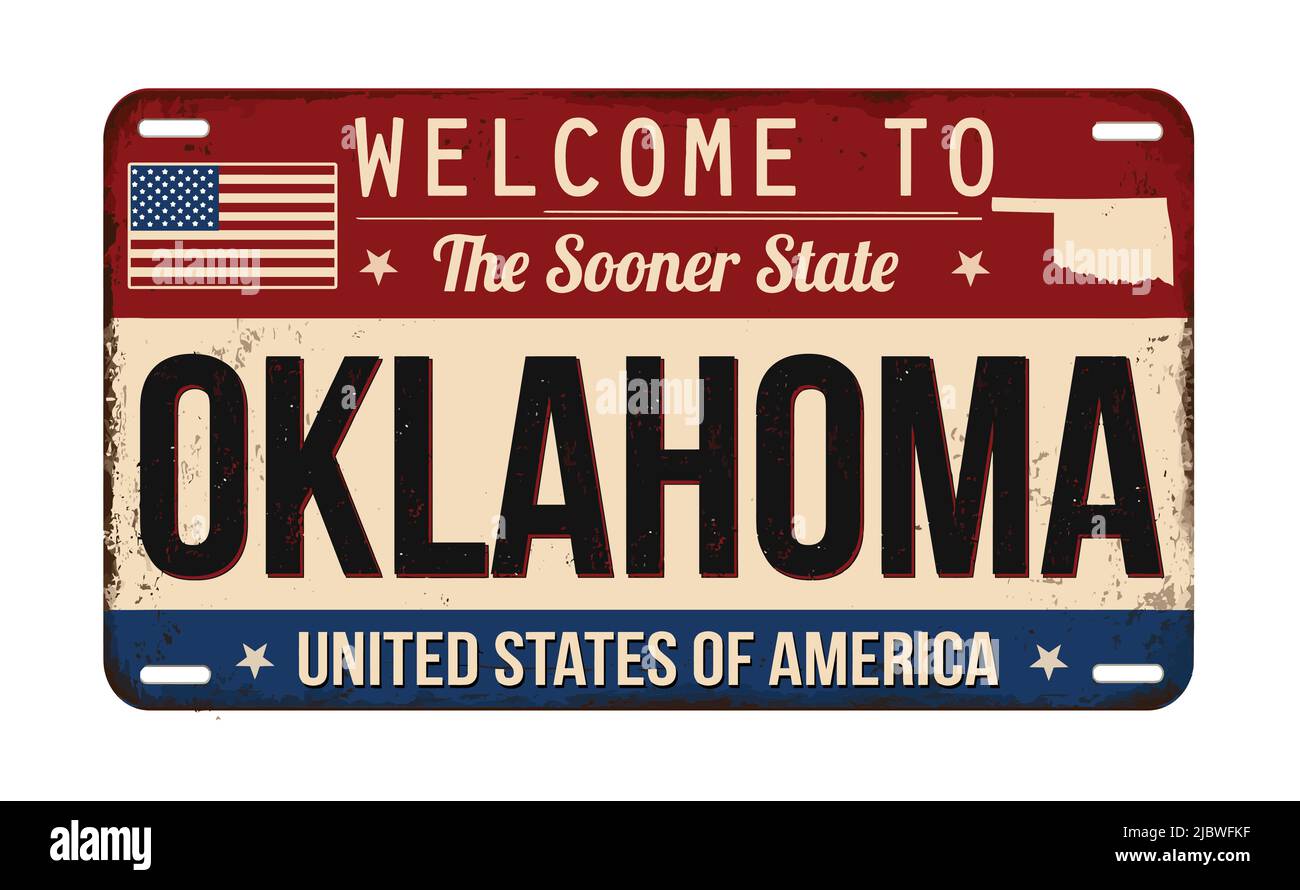 Welcome to Oklahoma vintage rusty license plate on a white background ...