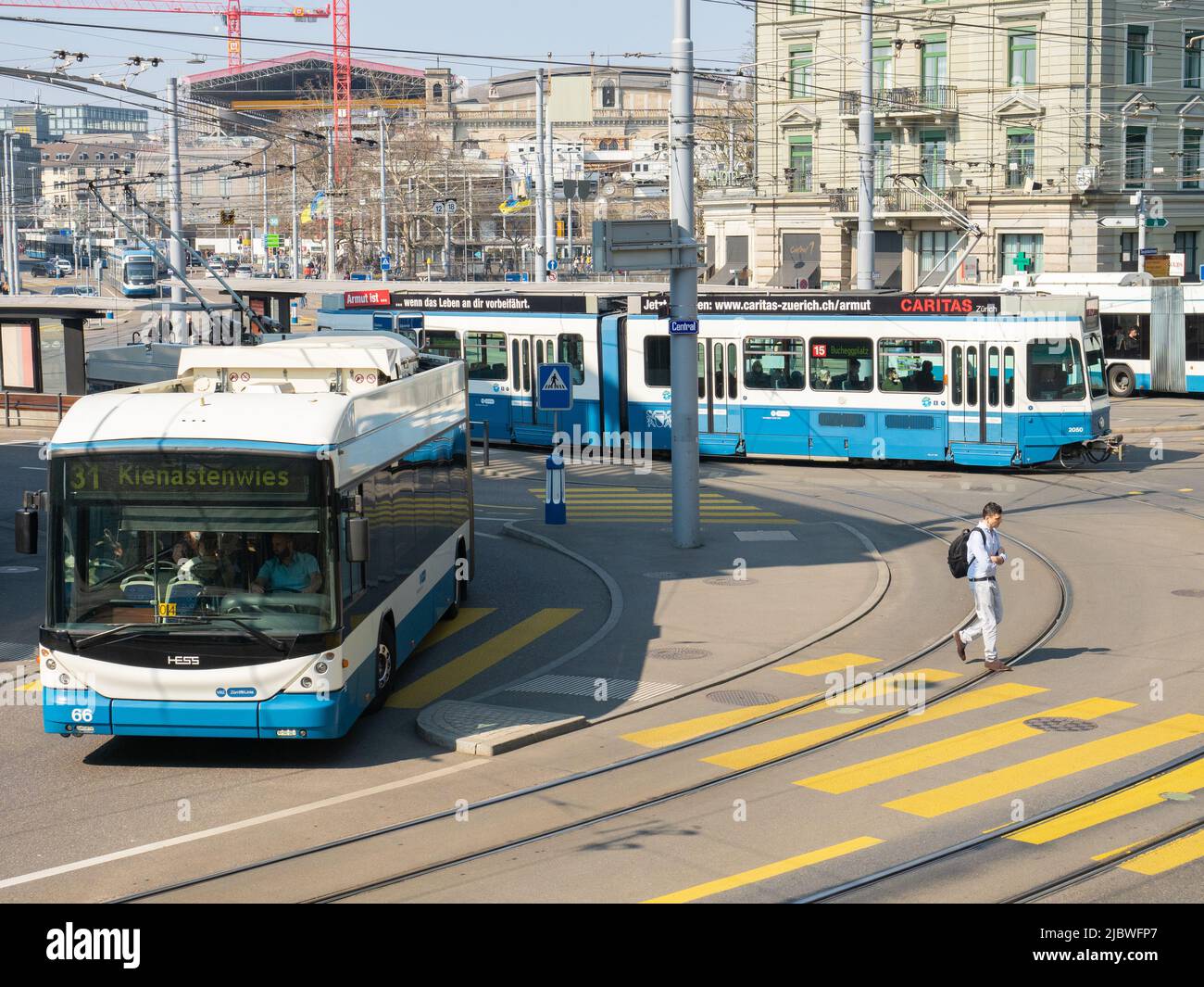 Zurich, Switzerland - March 26th 2022: Traffic situation with busses ...