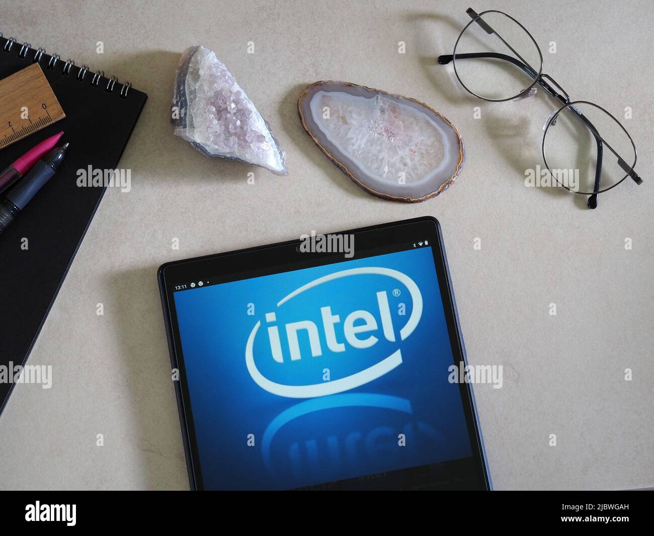 In this photo illustration, Intel Corporation logo seen displayed on a ...