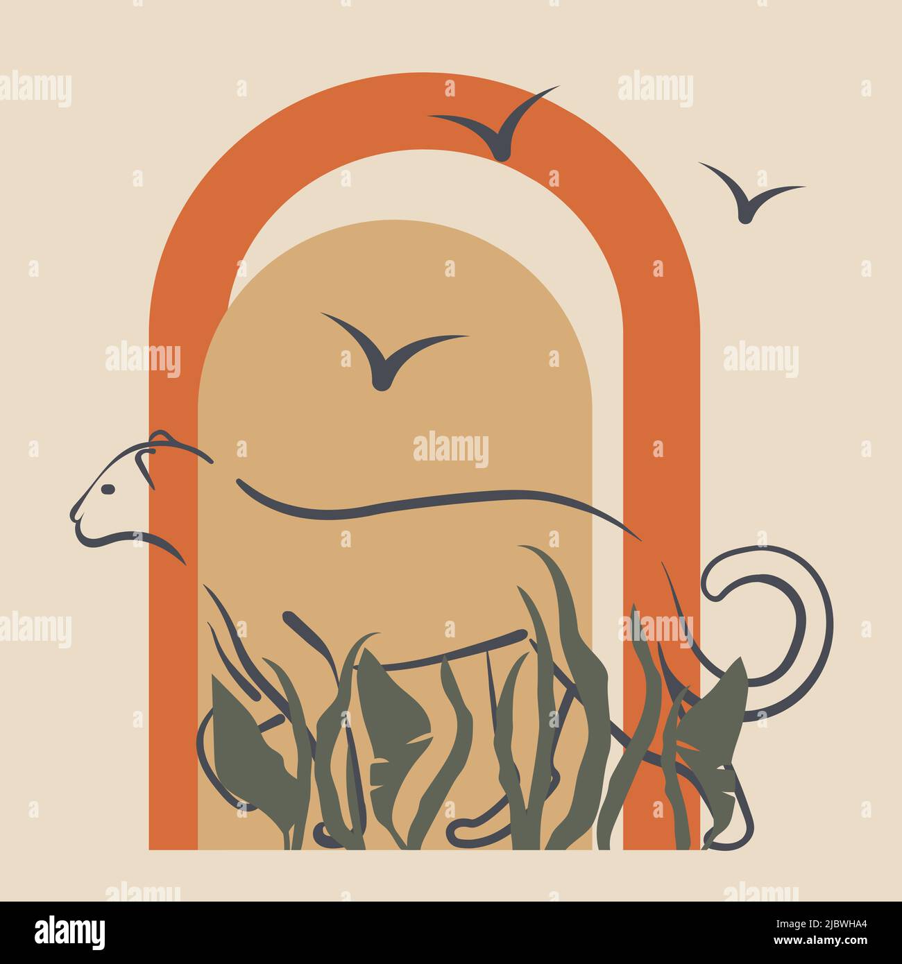 Contemporary mid century modern art, tropical design style with wild ...