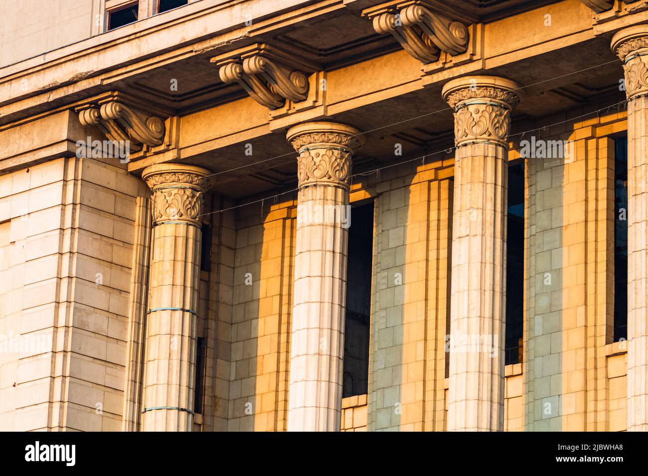 Detail view of Casa Radio building. Casa Radio is a massive unfinished ...