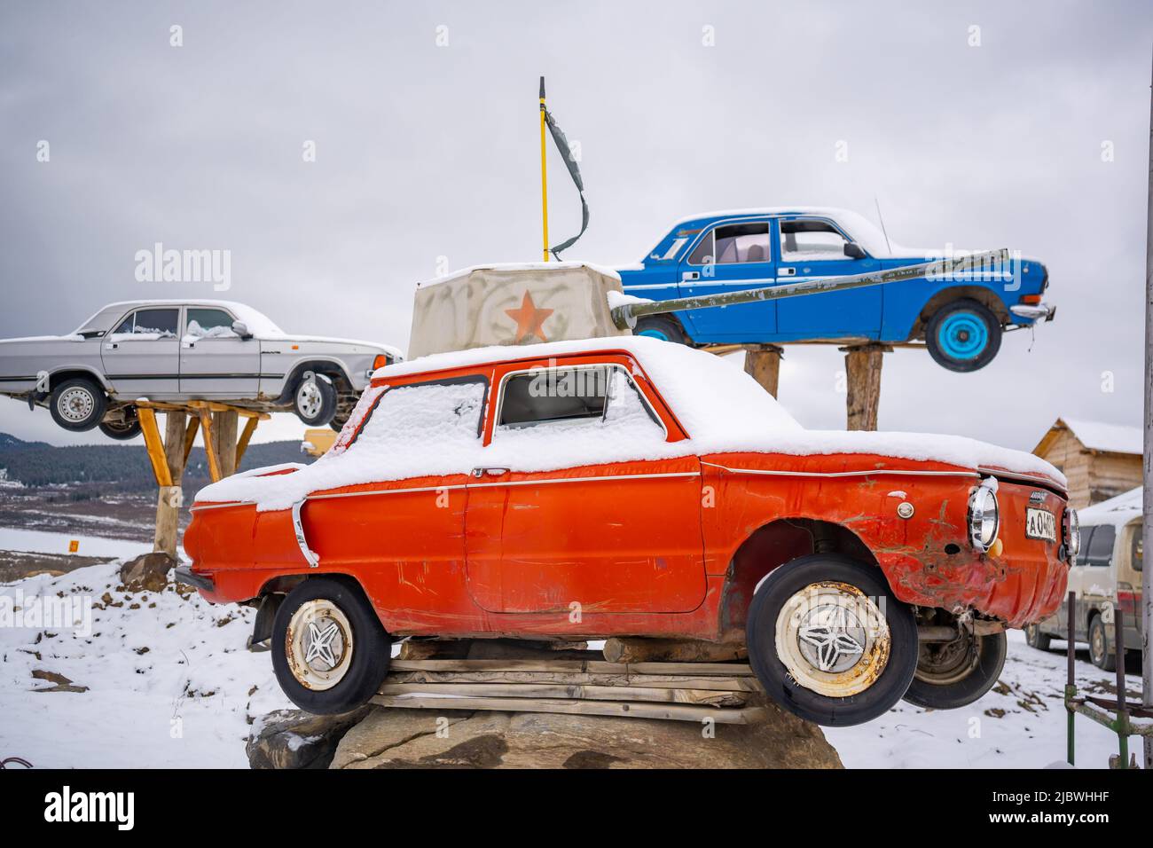 Altai, Russia - May 8, 2022: Monuments to russian retro cars - privet ...