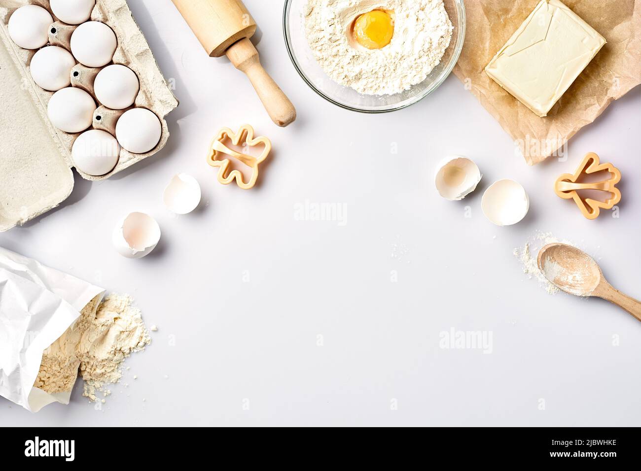 Baking ingredients for pastry on the white table Stock Photo - Alamy