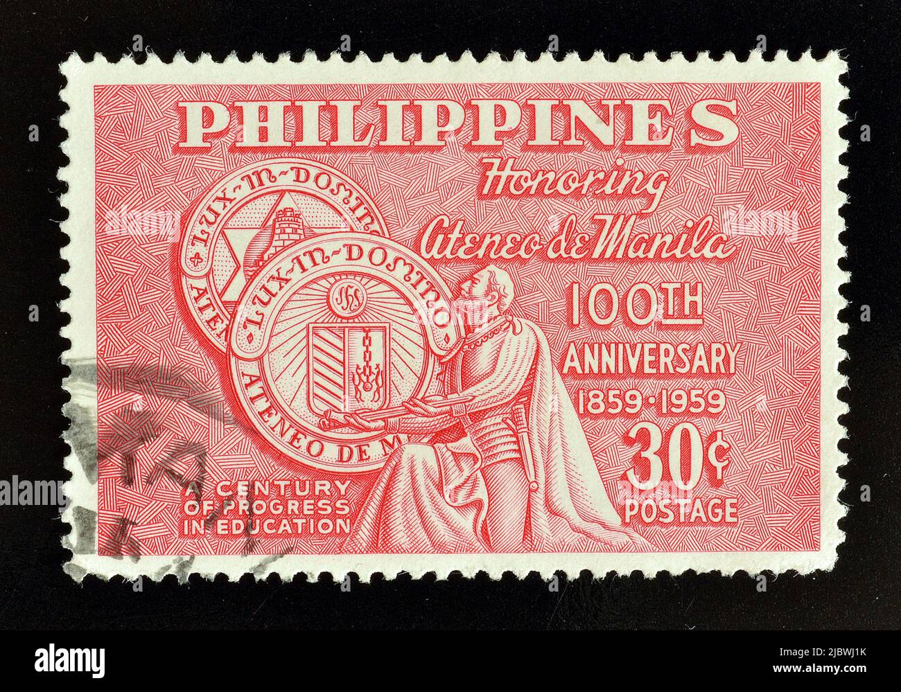Cancelled postage stamp printed by Philippines, that shows Manila Atheneum, celebrating 100th ...