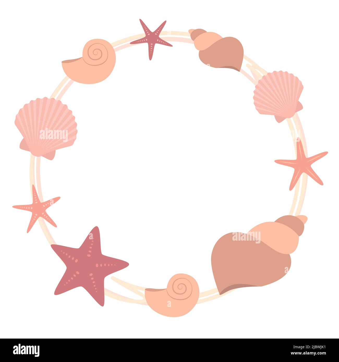 happy summer round marine holiday border with shell Stock Vector Image ...