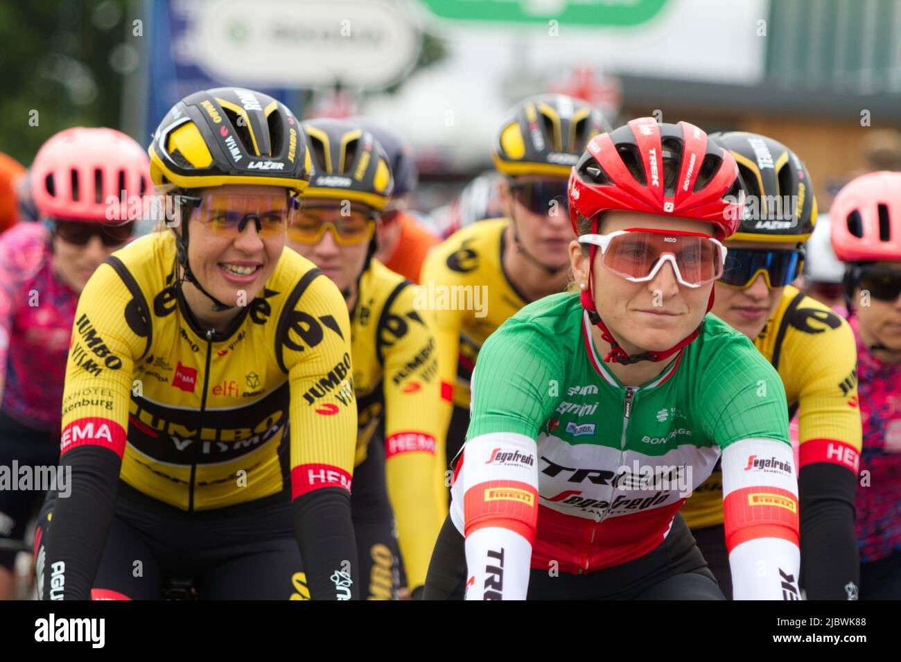 Women's Cycling Tour of Britain 2022. In the peloton are Elisa Longo ...