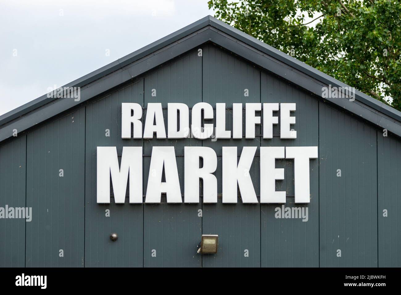 Radcliffe Market, sign on building in Radcliffe, Manchester, UK Stock ...