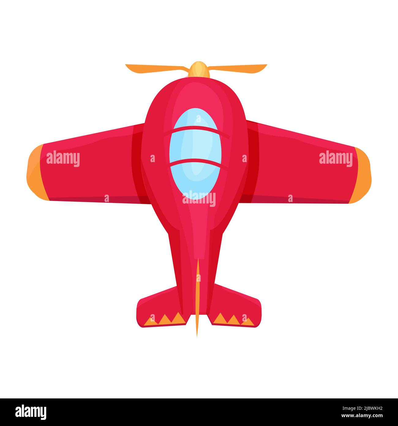 Cute plane, airplane model in cartoon style with propeller top view ...