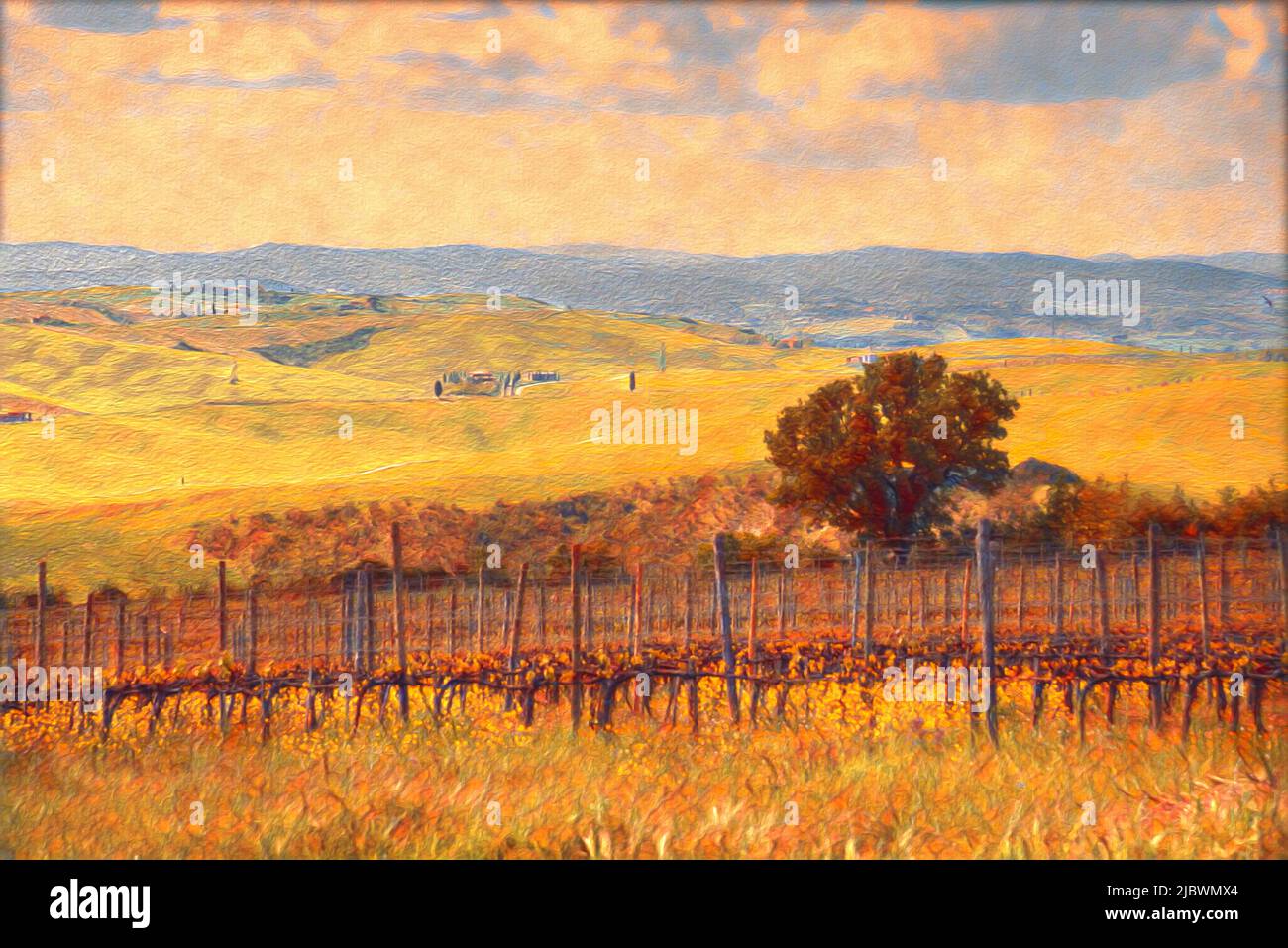 Tuscany hills painting hi-res stock photography and images - Alamy