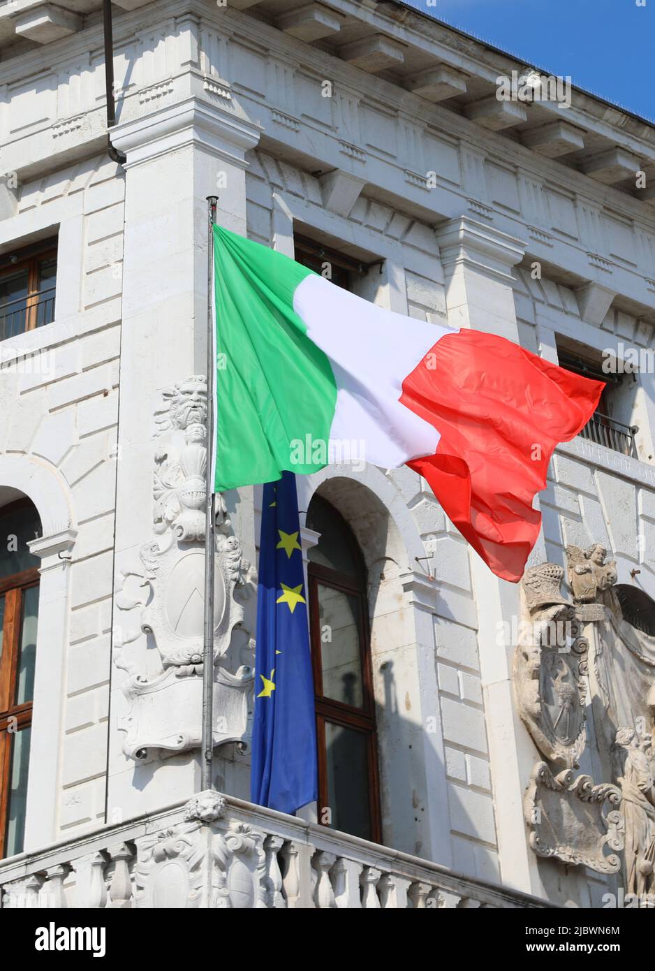 Padua, PD, Italy - May 15, 2022: Big Italian Flag on the town hall of ...