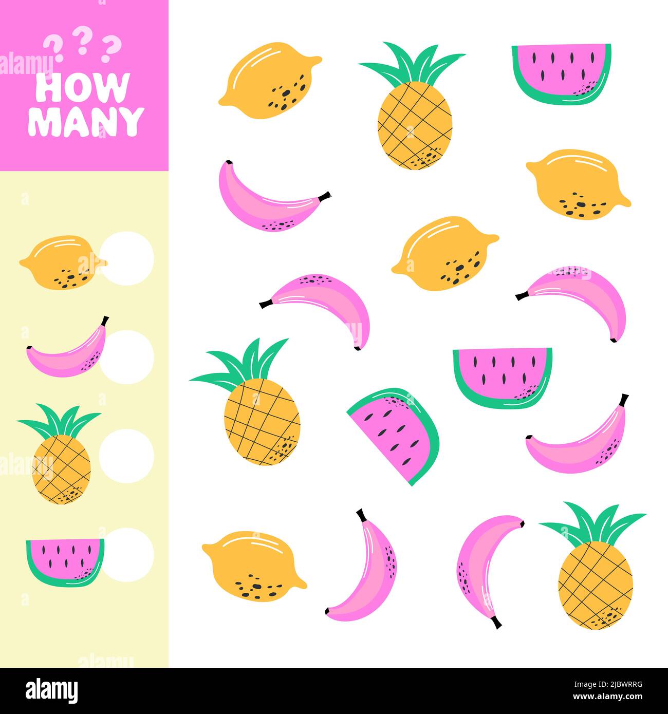 Counting game for preschool children. How many fruits in the picture ...