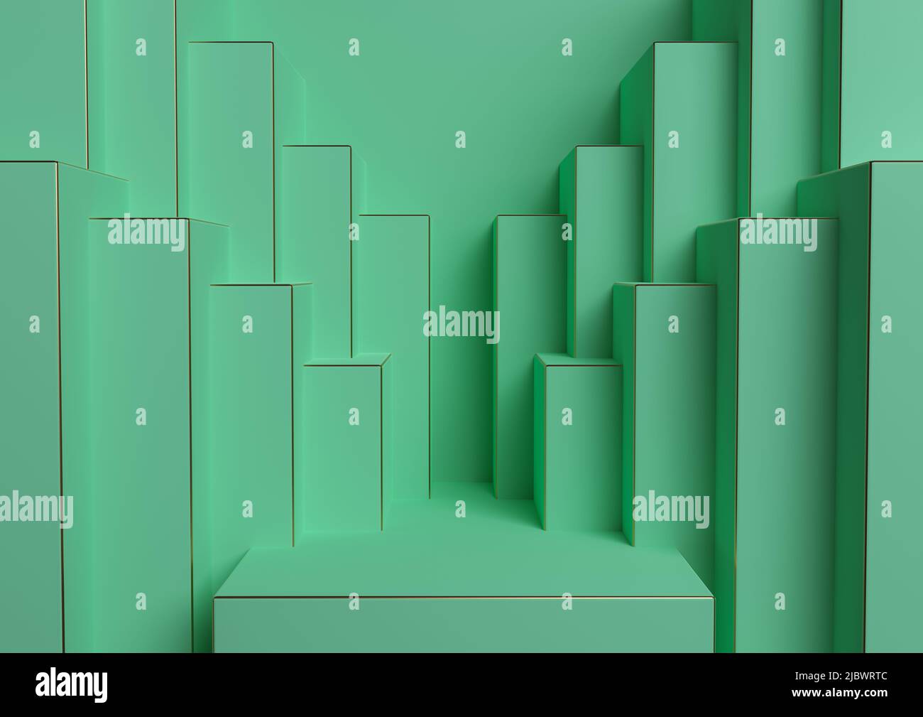 Bright turquoise green 3D rendering product display podium or stand simple, minimal, symmetrical ...