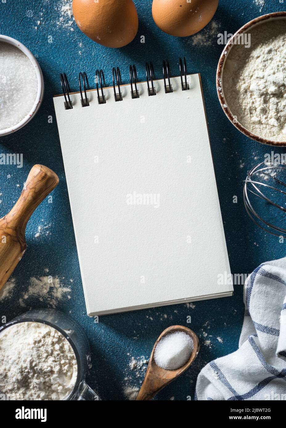 Baking background with cooking book and ingredients Stock Photo - Alamy