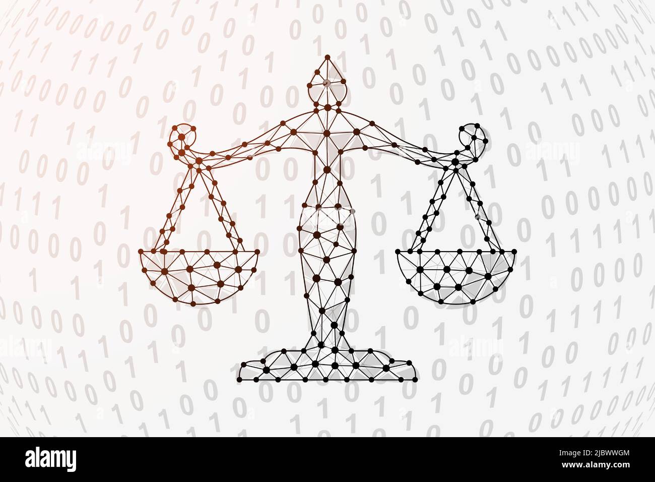 Scales 3d low poly symbol with binary code background. Justice design ...