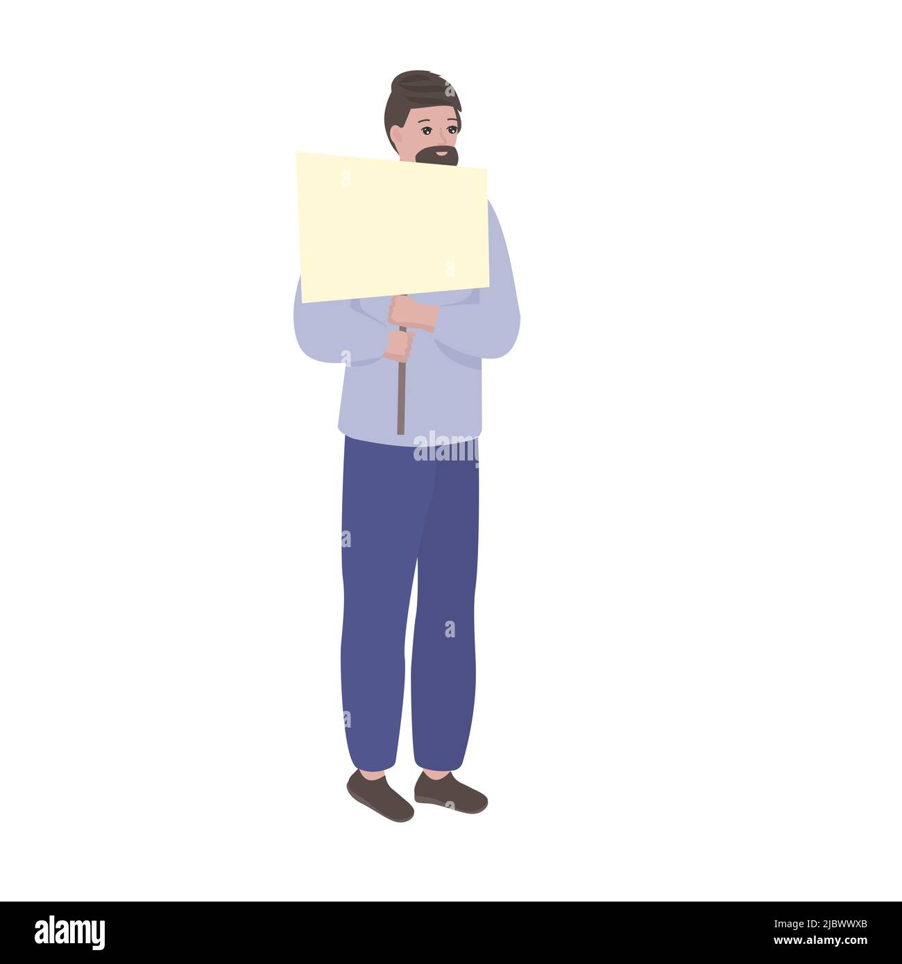 Male holding poster with place for text for advertisement. Adult man ...