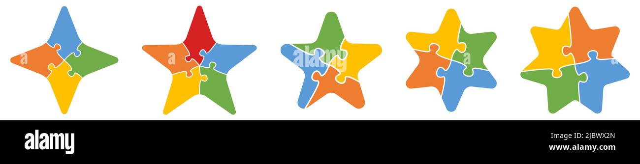 Star divided into 4 jigsaw puzzle pieces, four to seven slightly ...