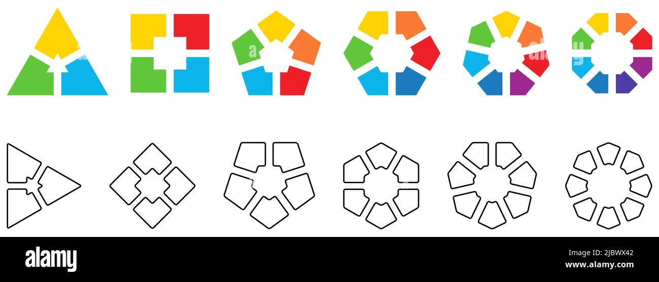 Polygons divided into equal parts, empty space in middle. Version with ...