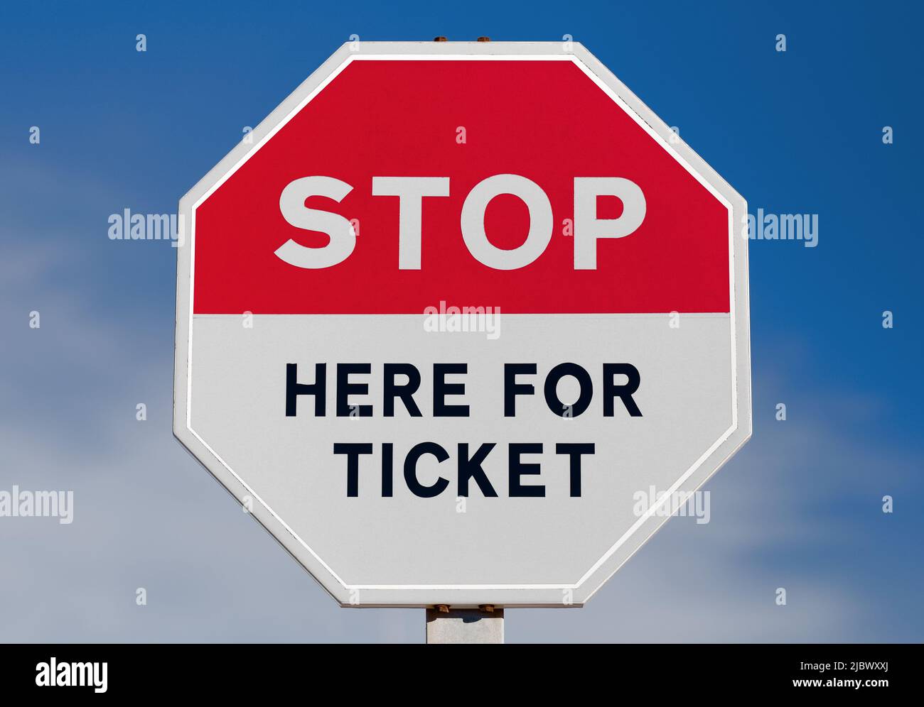 Stop here for ticket traffic sign entry access fee toll entrance Stock ...