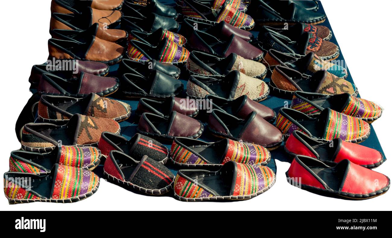Traditional turkish leather shoes named yemeni. Colorful handmade ...