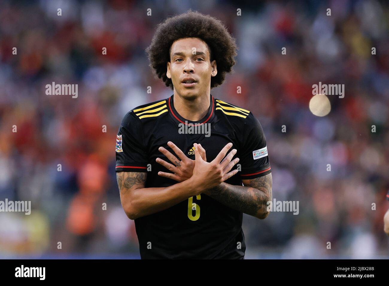 Belgium's Axel Witsel celebrates after scoring during a soccer game ...