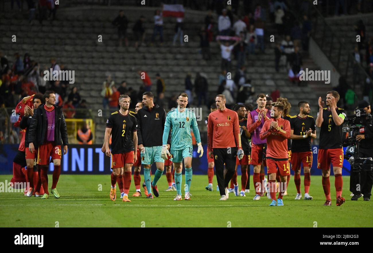 Belgium's players pictured after a soccer game between Belgian national ...