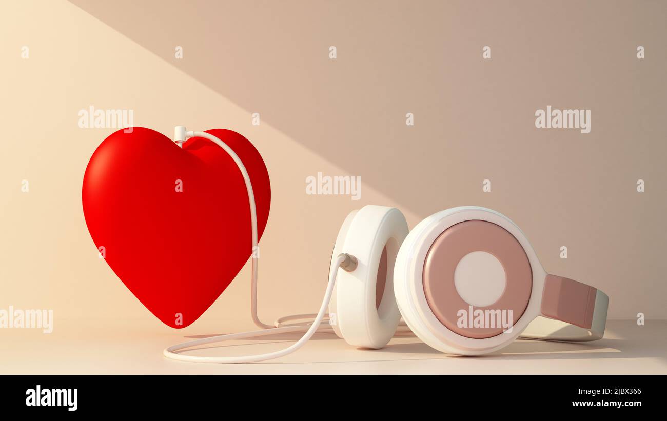 headphone wire connected to heart symbol. 3d rendering Stock Photo - Alamy