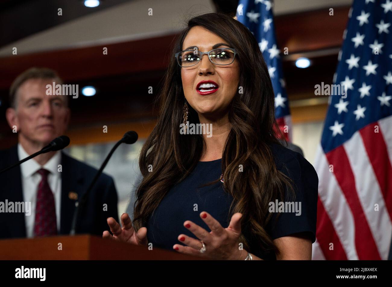 U.S. Representative Lauren Boebert (R-CO) speaking at a press ...
