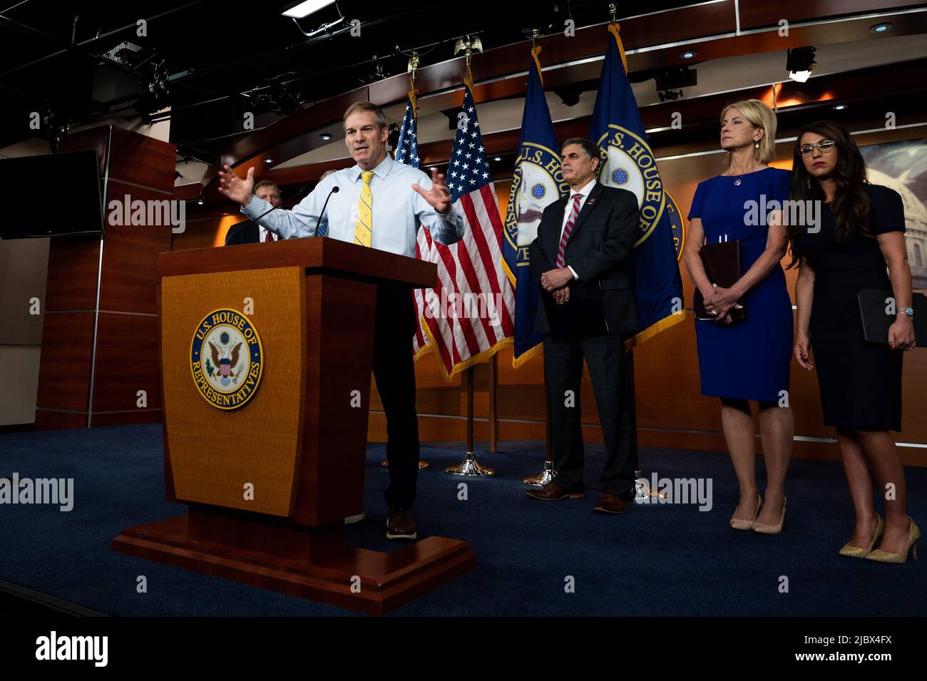 U.S. Representative Jim Jordan (R-OH) speaking at a press conference ...