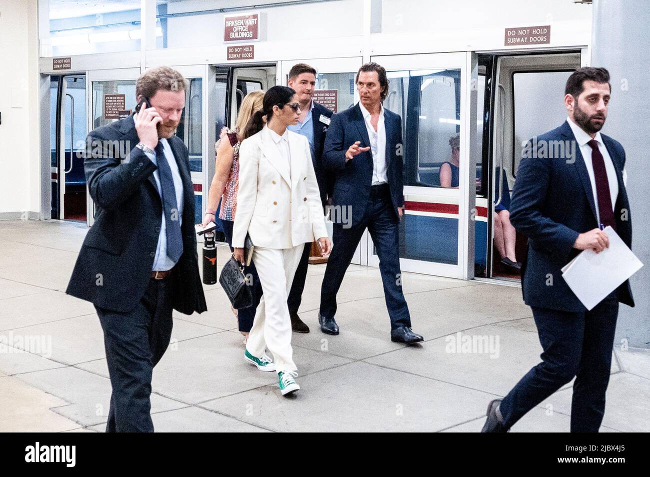 Matthew McConaughey his wife Camila Alves (in white) near the Senate ...