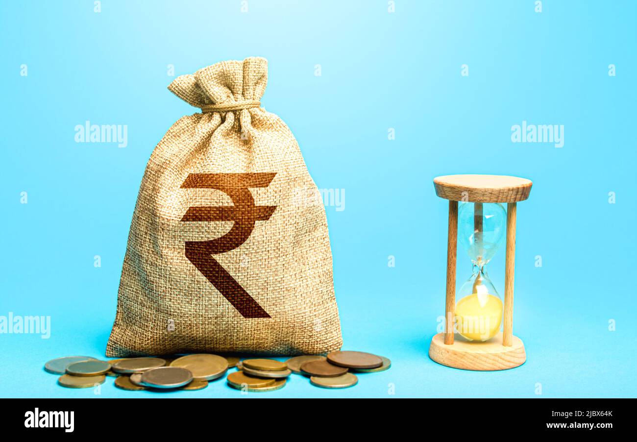 Indian rupee money bag and hourglass. Profitability and return on ...