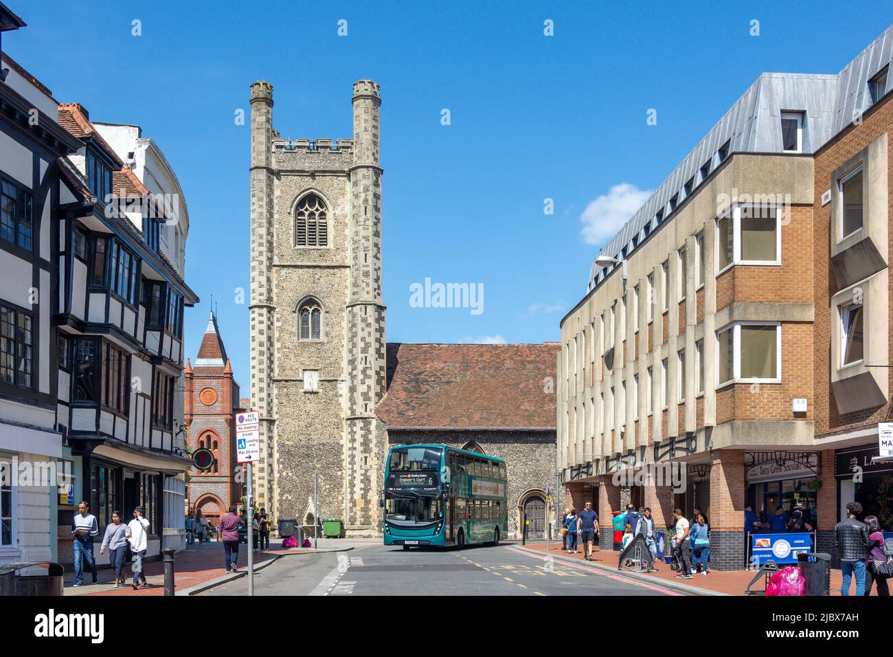 Local double decker bus transport st lawrences church tower fro hi-res ...