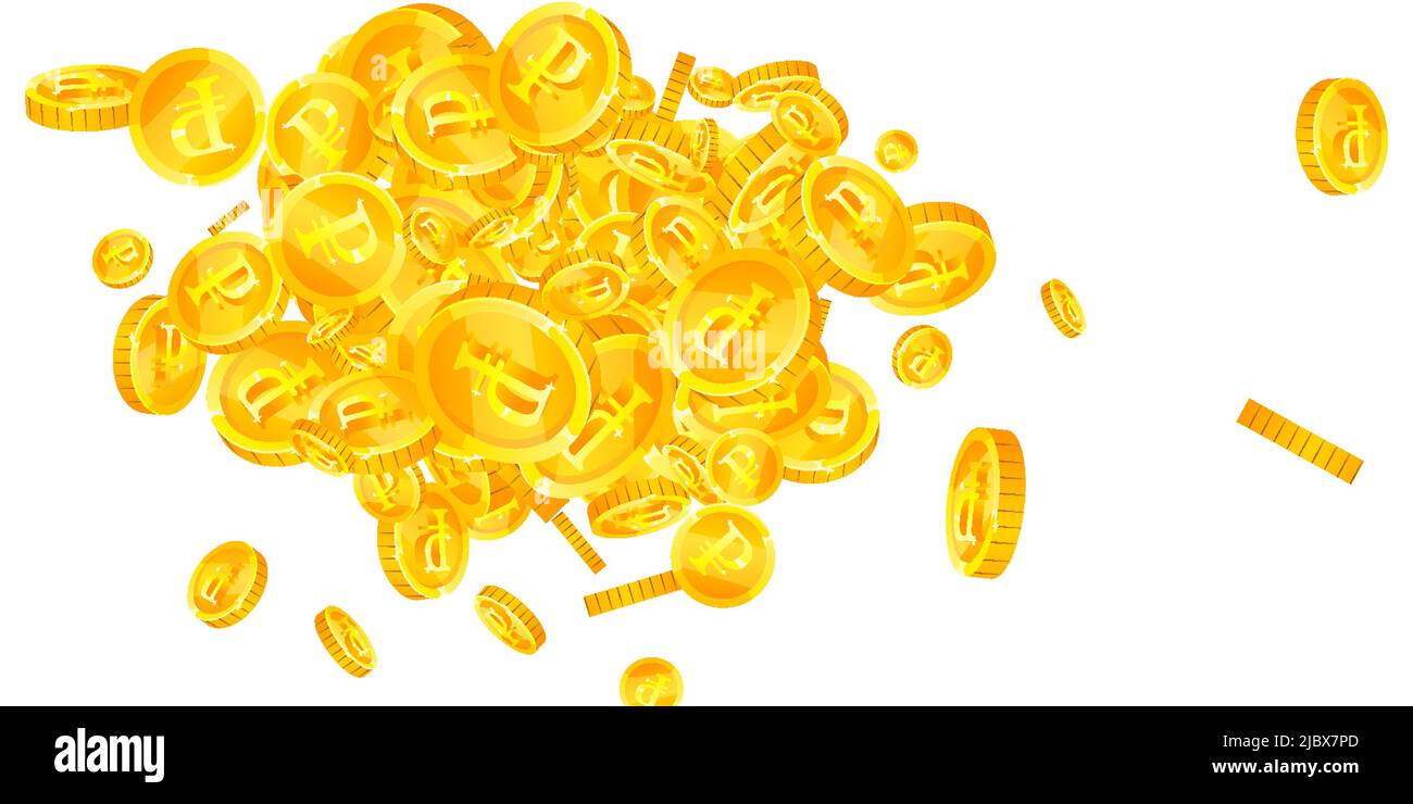 Russian ruble coins falling. Glamorous scattered RUB coins. Russia ...