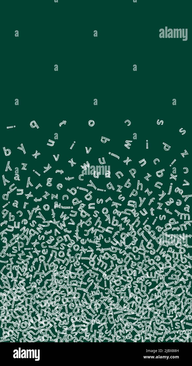 Falling letters of English language. Childish chalk flying words of ...