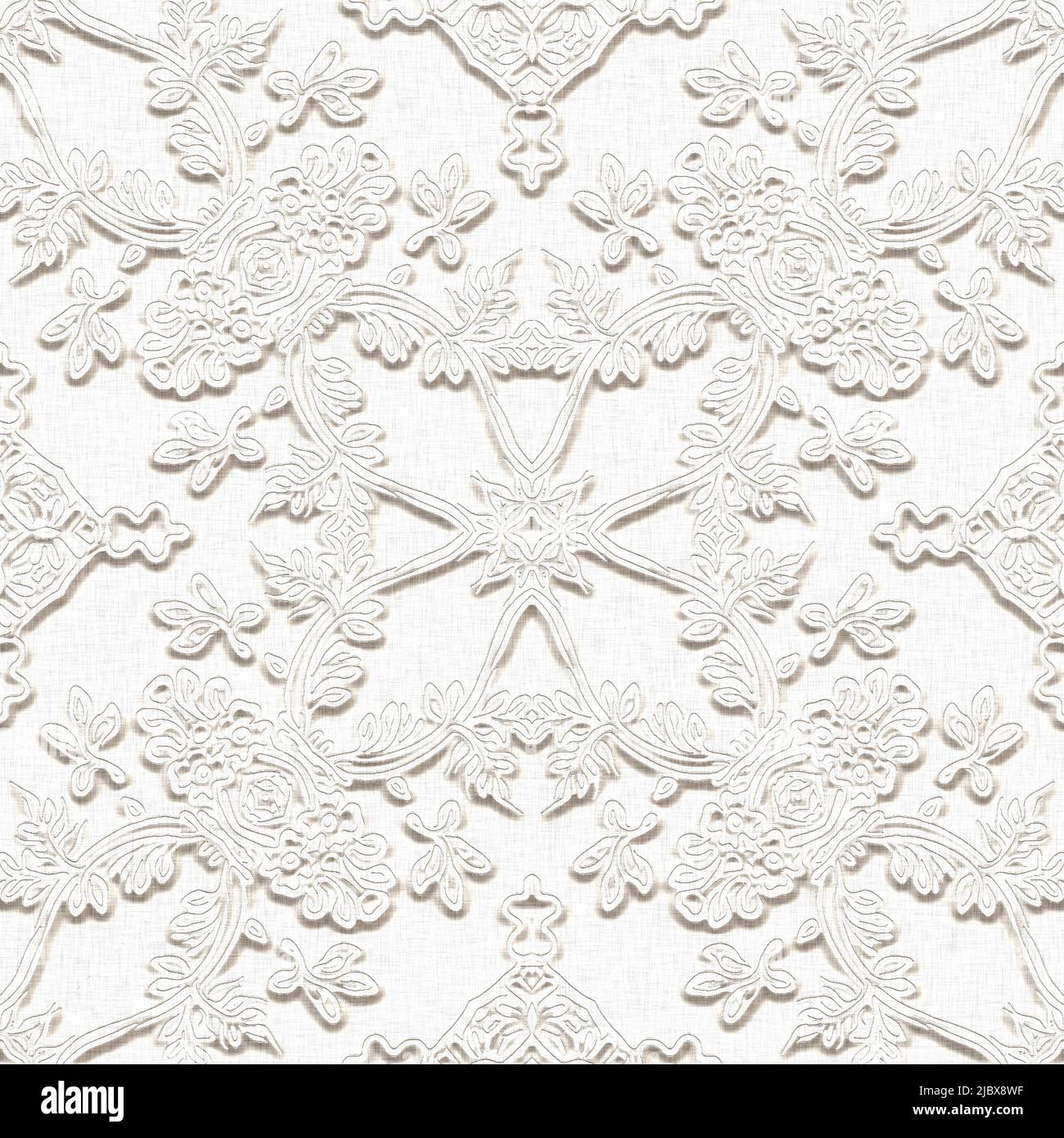 White on White linen lace effect background. Minimal stylish wedding invitation with subtle 3d ...